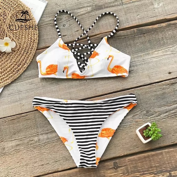 Cupshe Swim Flamingo Bikini Reversible Bottom Poshmark